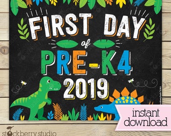 Dinosaur First Day of 3 Year Old Preschool Sign Instant | Etsy