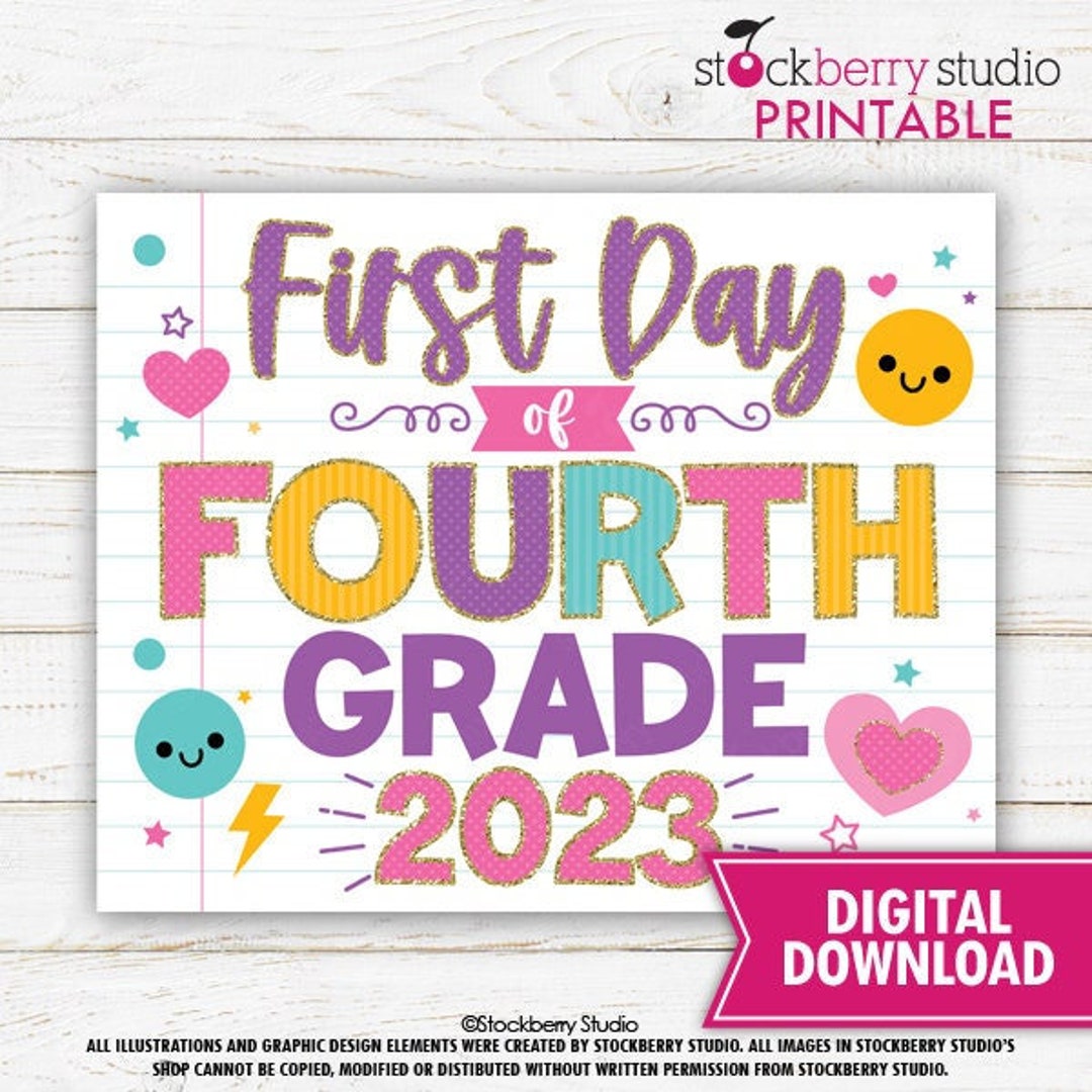 First Day of 4th Grade Sign Girl First Day of Fourth Grade - Etsy