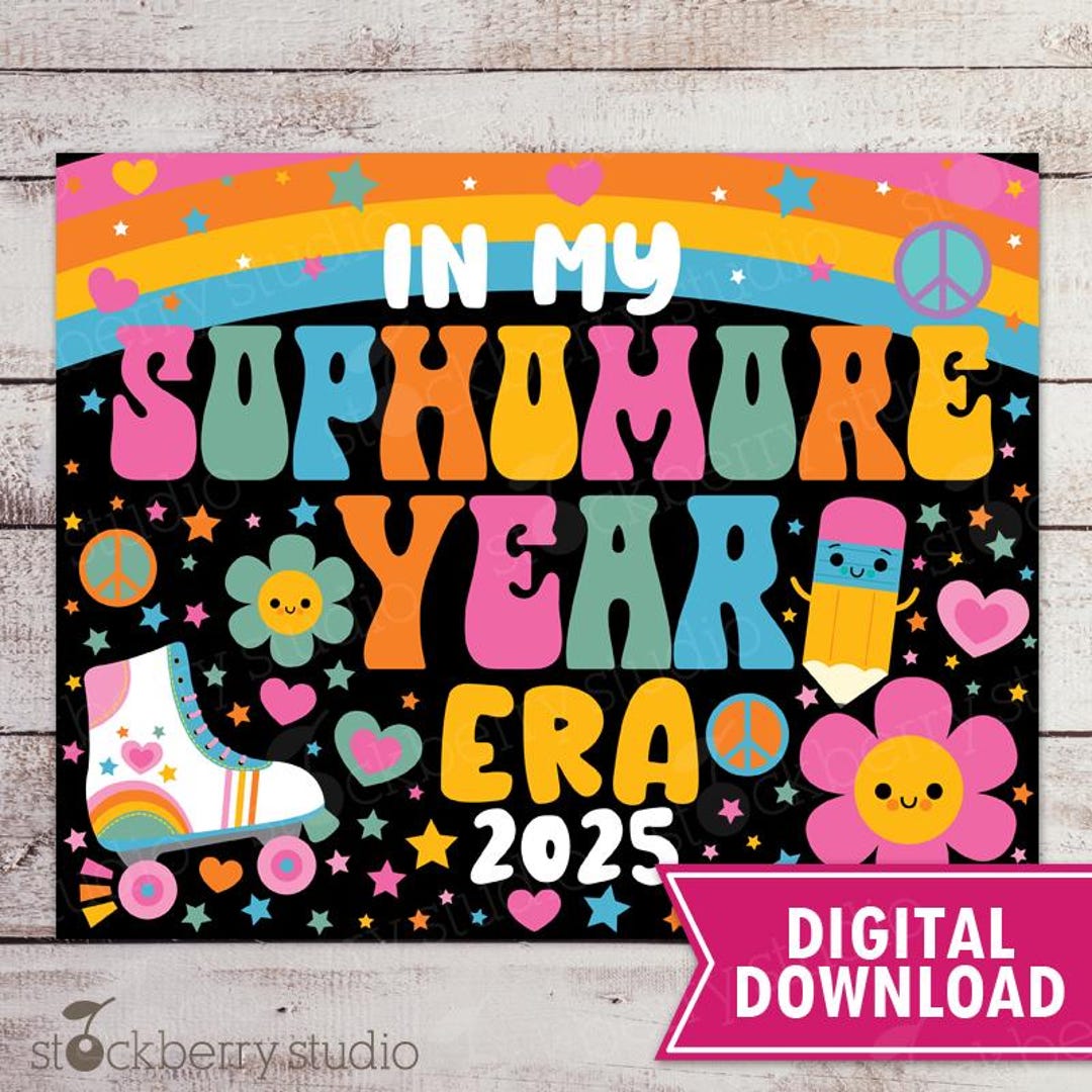 Groovy First Day of 10th Grade Sign My Sophomore Year Era Rainbow Retro ...