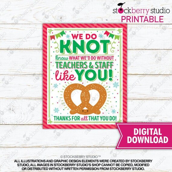 Christmas Pretzel Thank You Sign Printable Staff Teacher Appreciation ...