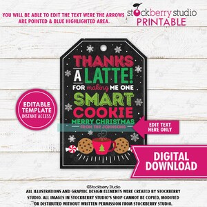 Teacher Christmas Gift Tags Printable Thanks a Latte Christmas Thanks a ...
