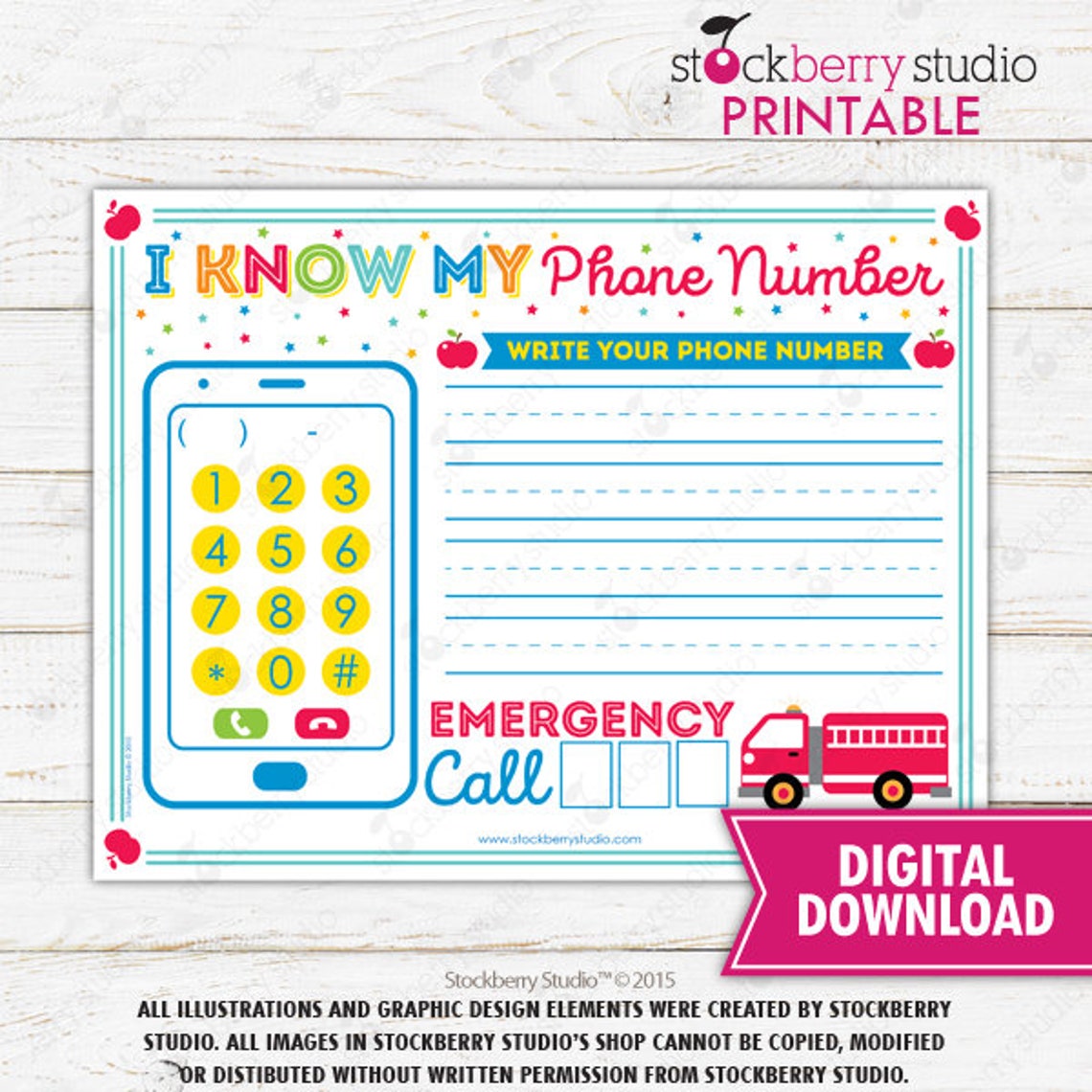 Kids Phone Number Tracing Practice Worksheet Printable - Etsy