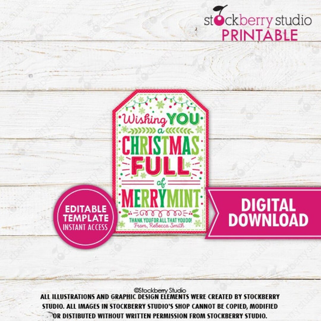 Christmas Full of Merry Mint Gift Tag Peppermint Bark Thank You Holiday ...