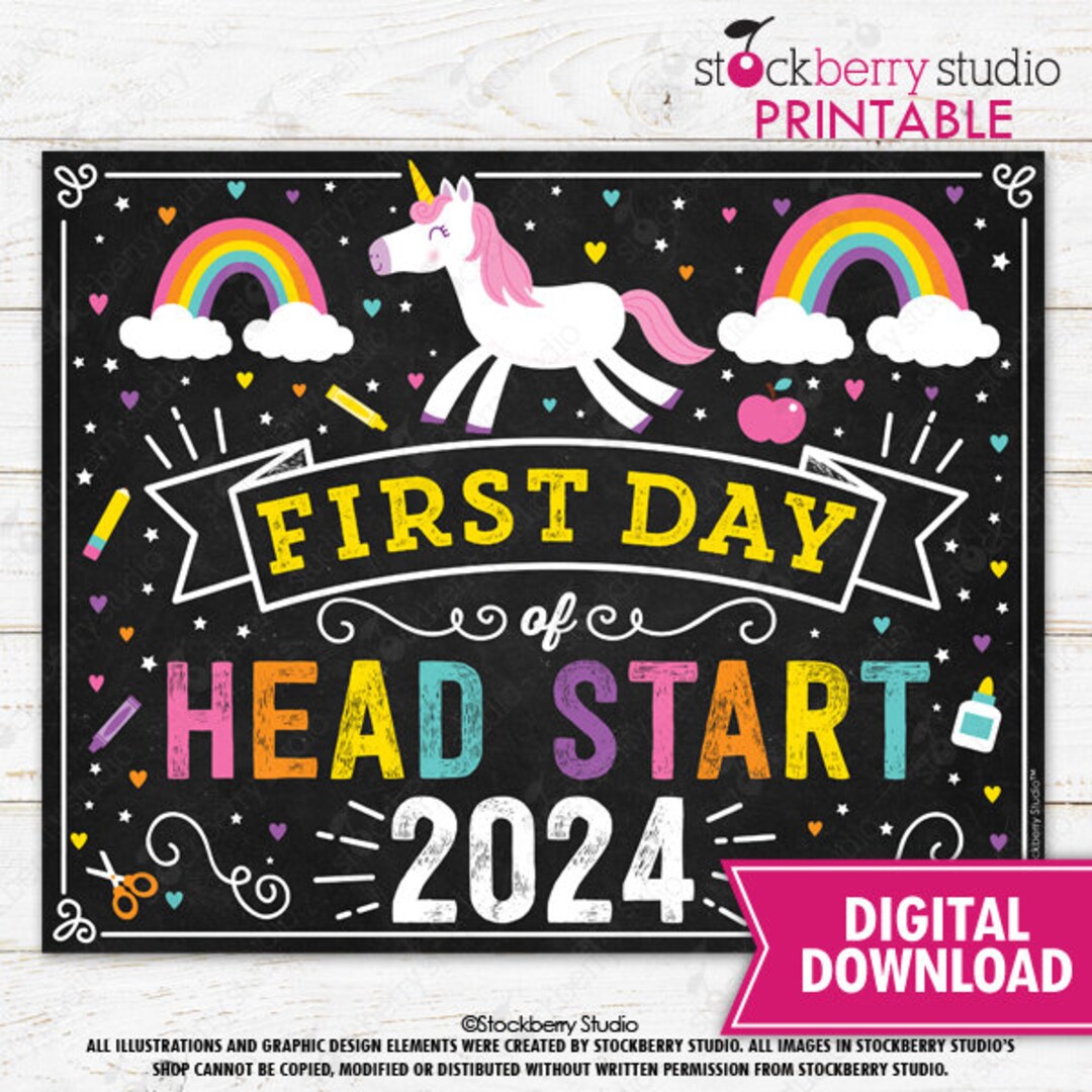 Unicorn First Day of Head Start Sign Girl First Day of Pre-school First ...
