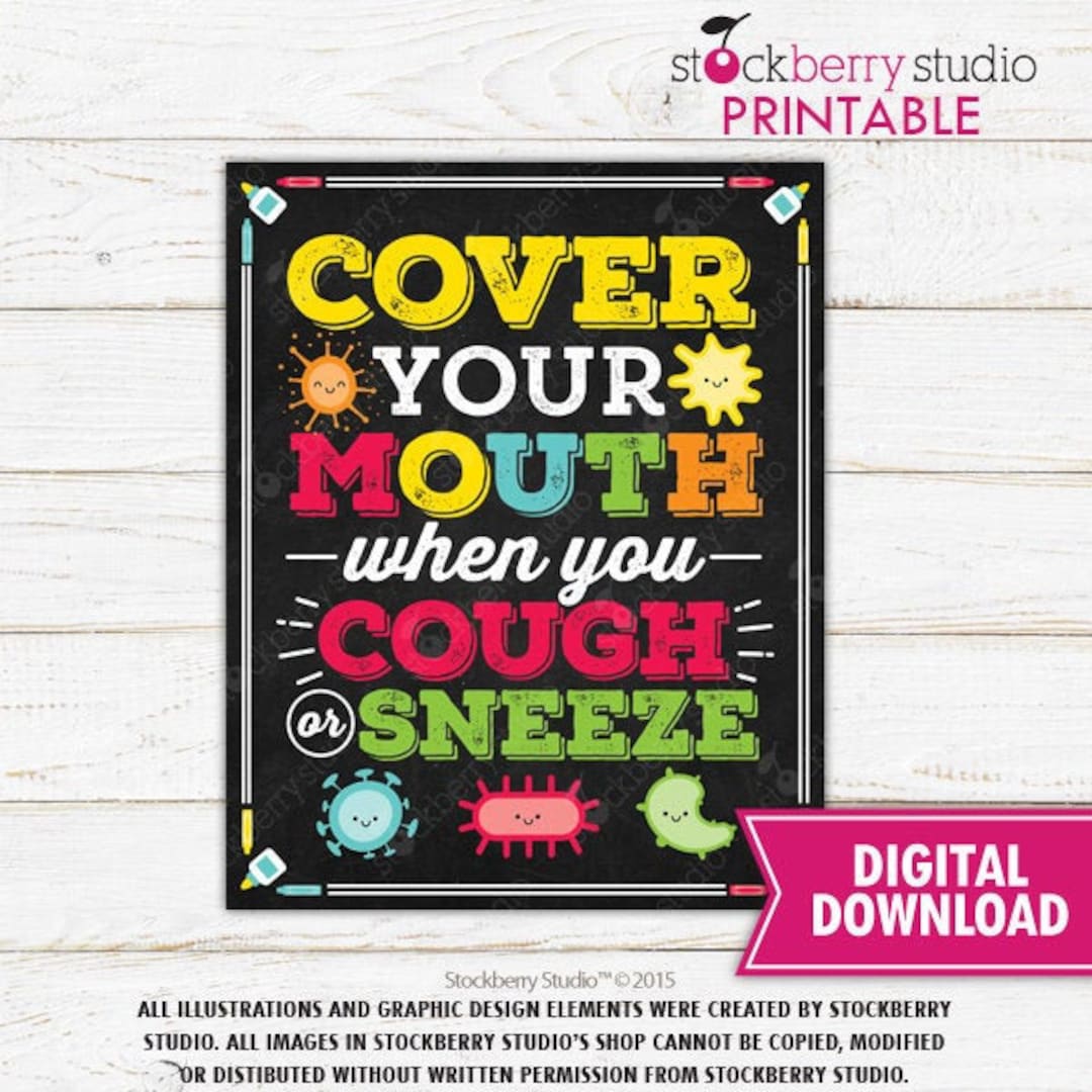 Cover Your Mouth When You Cough or Sneeze Sign Printable Kids Bathroom ...
