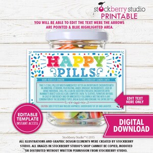 Happy Pill Label Printable Prescription Label Editable Funny Office ...