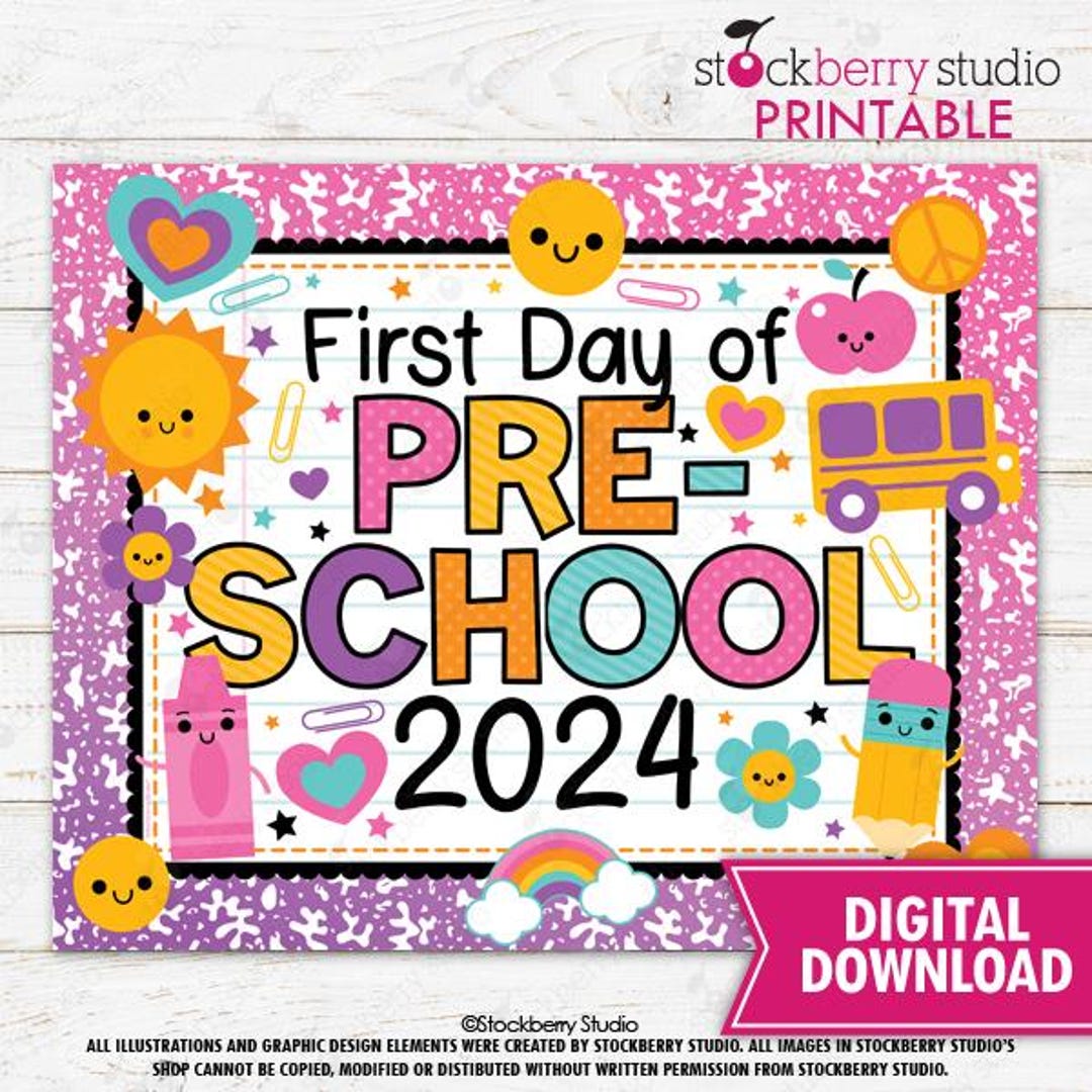 Girl First Day of Preschool Sign Printable Back to School Poster 1st ...