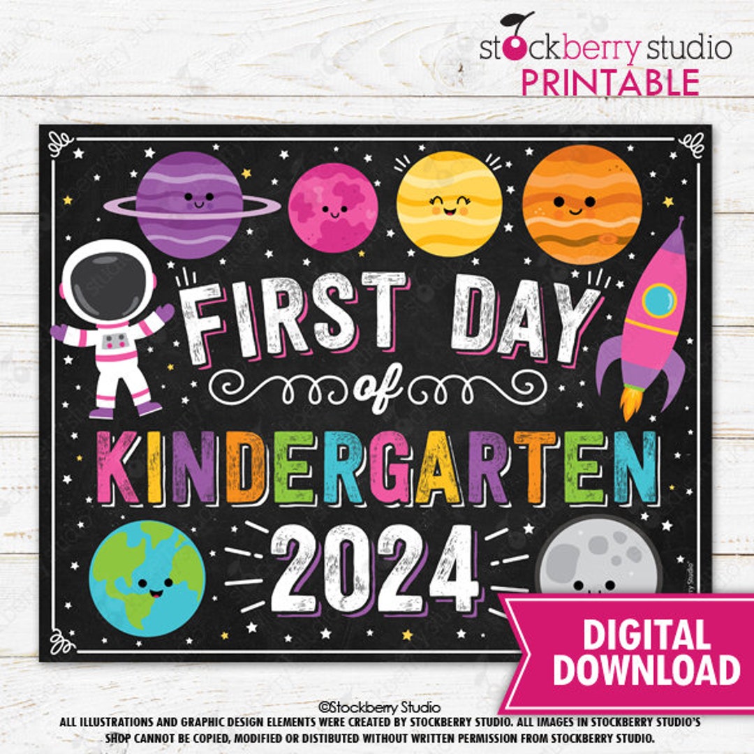 Space First Day of Kindergarten Sign Rocket First Day of School Sign ...