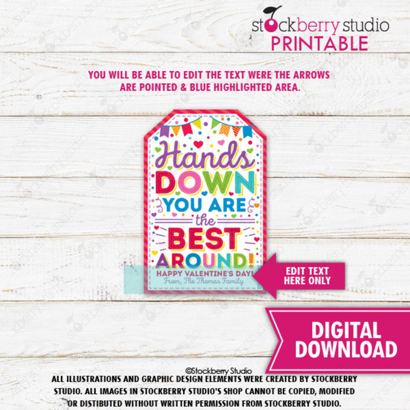 Valentine Hands Down You're the Best Around Gift Tag Sticky Hand ...