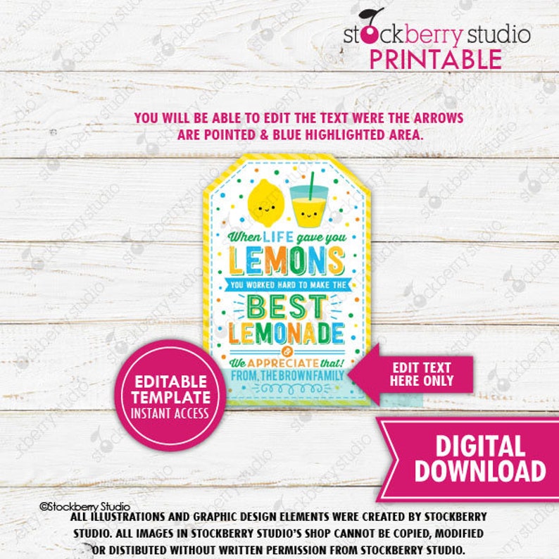 Lemon Gift Tag Lemonade When Life Gives You Lemons Teacher - Etsy