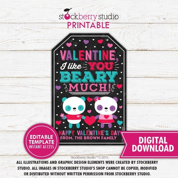 I Like You Beary Much Valentine Gift Tags Valentine Gummy Bear Tag ...