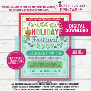 Holiday Festival Flyer Printable Christmas Fundraiser Invitation PTO ...