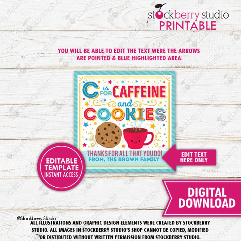 Teacher Gift Tag C is for Caffeine and Coffee Gift Tag Teacher - Etsy