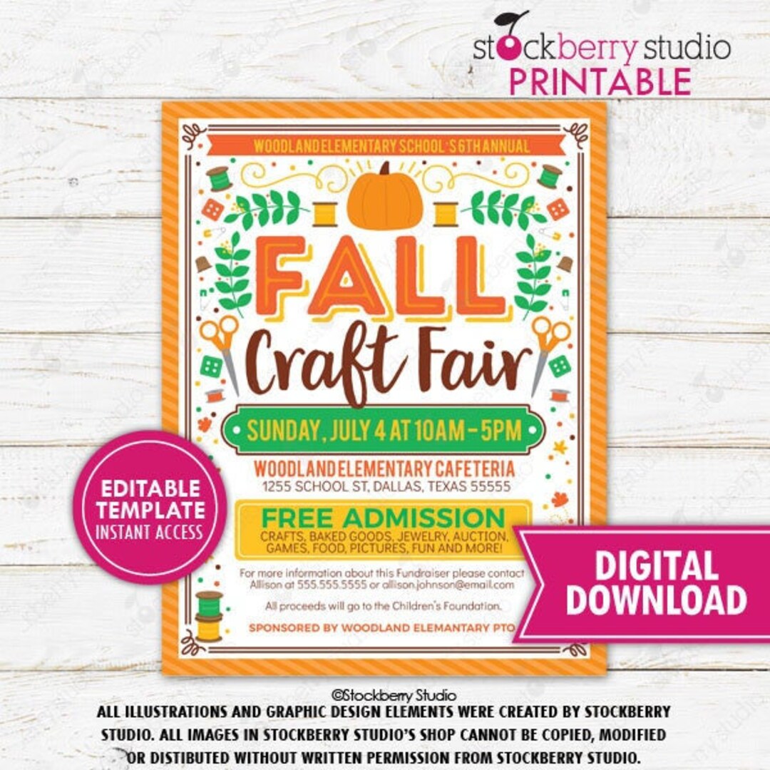 Fall Craft Fair Flyer Harvest Festival Market Halloween Invitation ...
