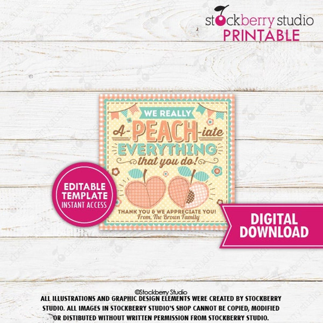 Peach Gift Tag Printable Employee Nurse Team Boss Staff Teacher ...