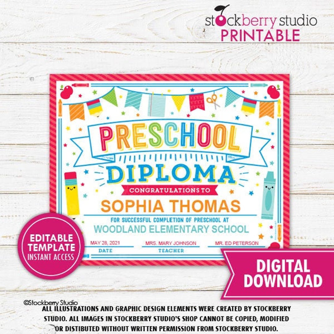 Preschool Diploma Printable Graduation Certificate Last Day of ...