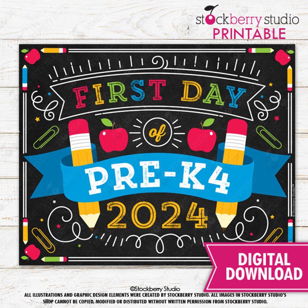 First Day of Pre K4 Sign Instant Download First Day of Pre-k 4 Sign ...