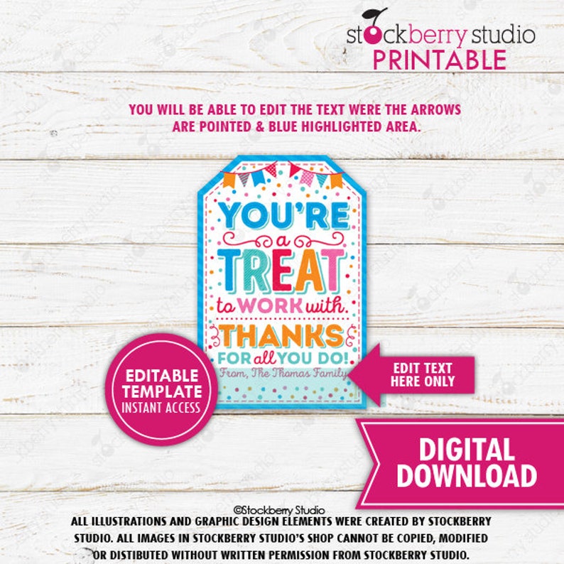 Rice Treat Gift Tag Printable Treat to Work Teacher - Etsy