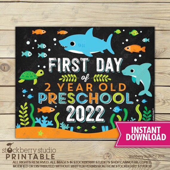 Shark First Day of 2 Year Old Preschool Sign Sea Turtle First - Etsy