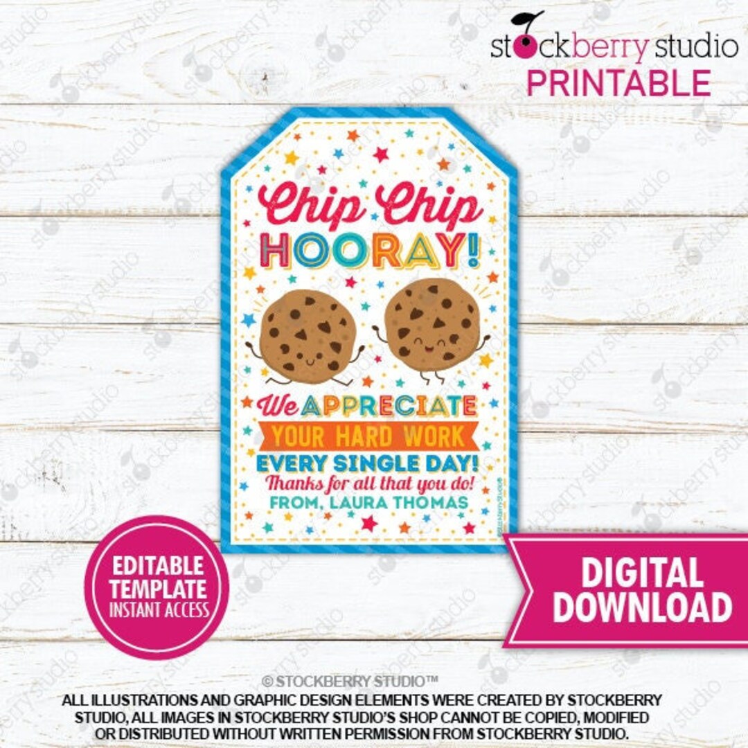 Chip Chip Hooray Gift Tag Teacher Appreciation Cookie Thank You Tag ...