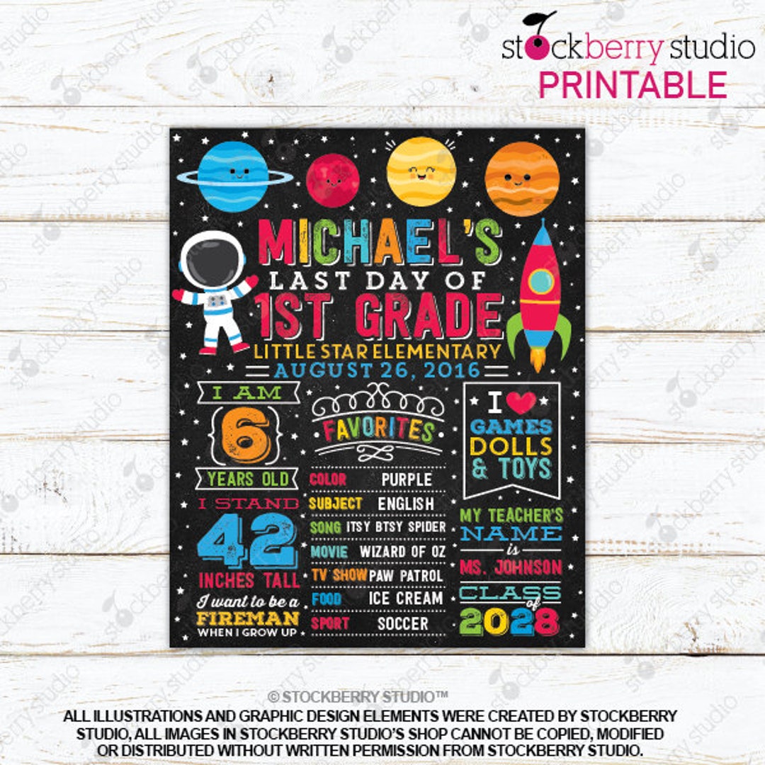 Space Last Day of School Sign Printable Rocket Out of School Sign Boy ...