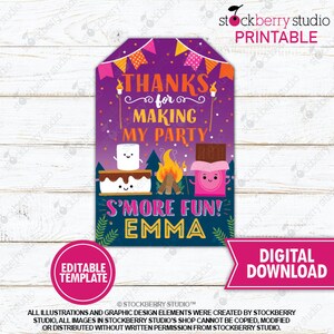 S'mores Birthday Gift Tag Printable S'more Thank You Bonfire Tag ...