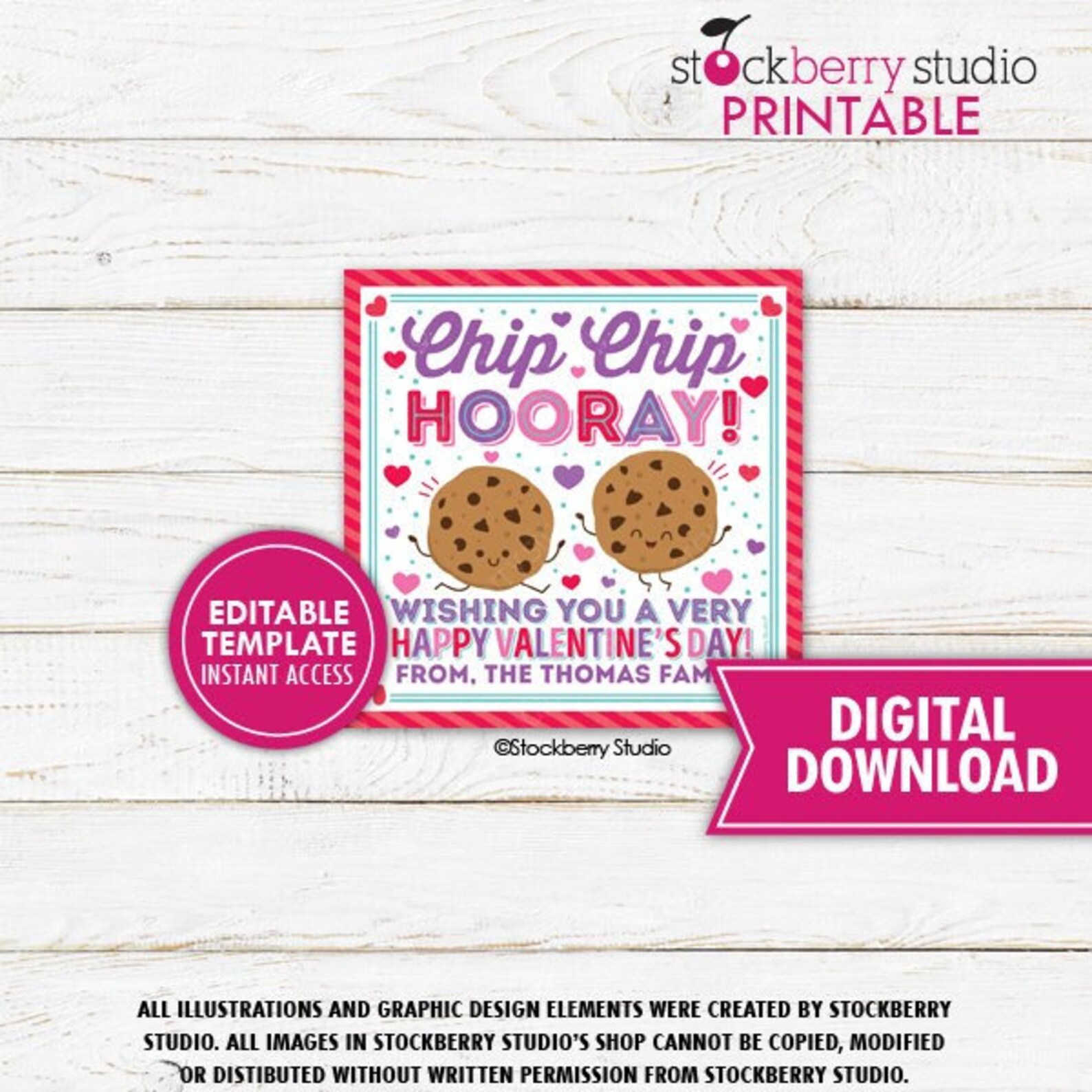 Valentine's Day Cookie Gift Tag Printable Chip Chip Hooray - Etsy