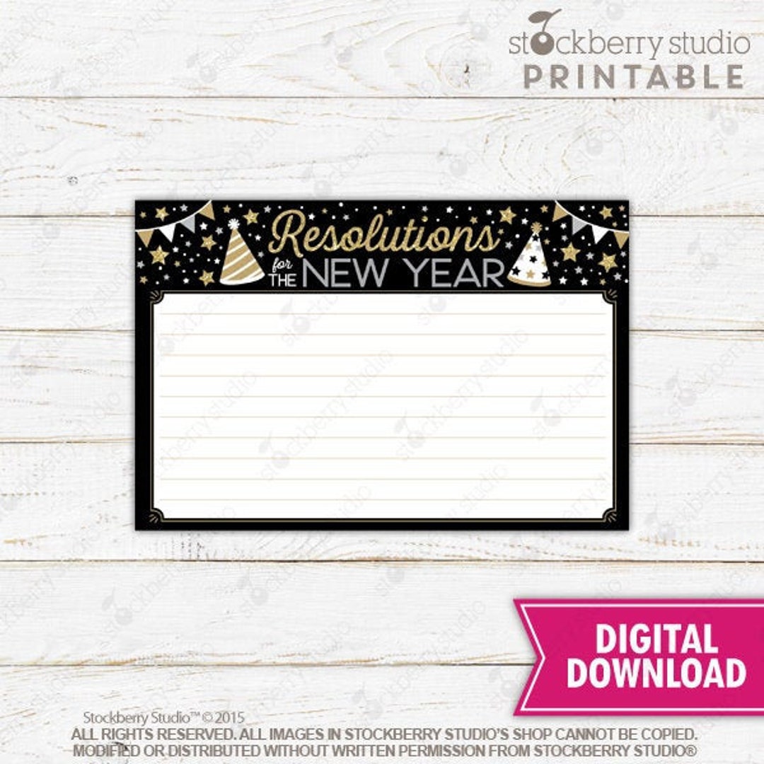 New Years Eve Resolution Cards Printable - New Years Eve Party Games ...