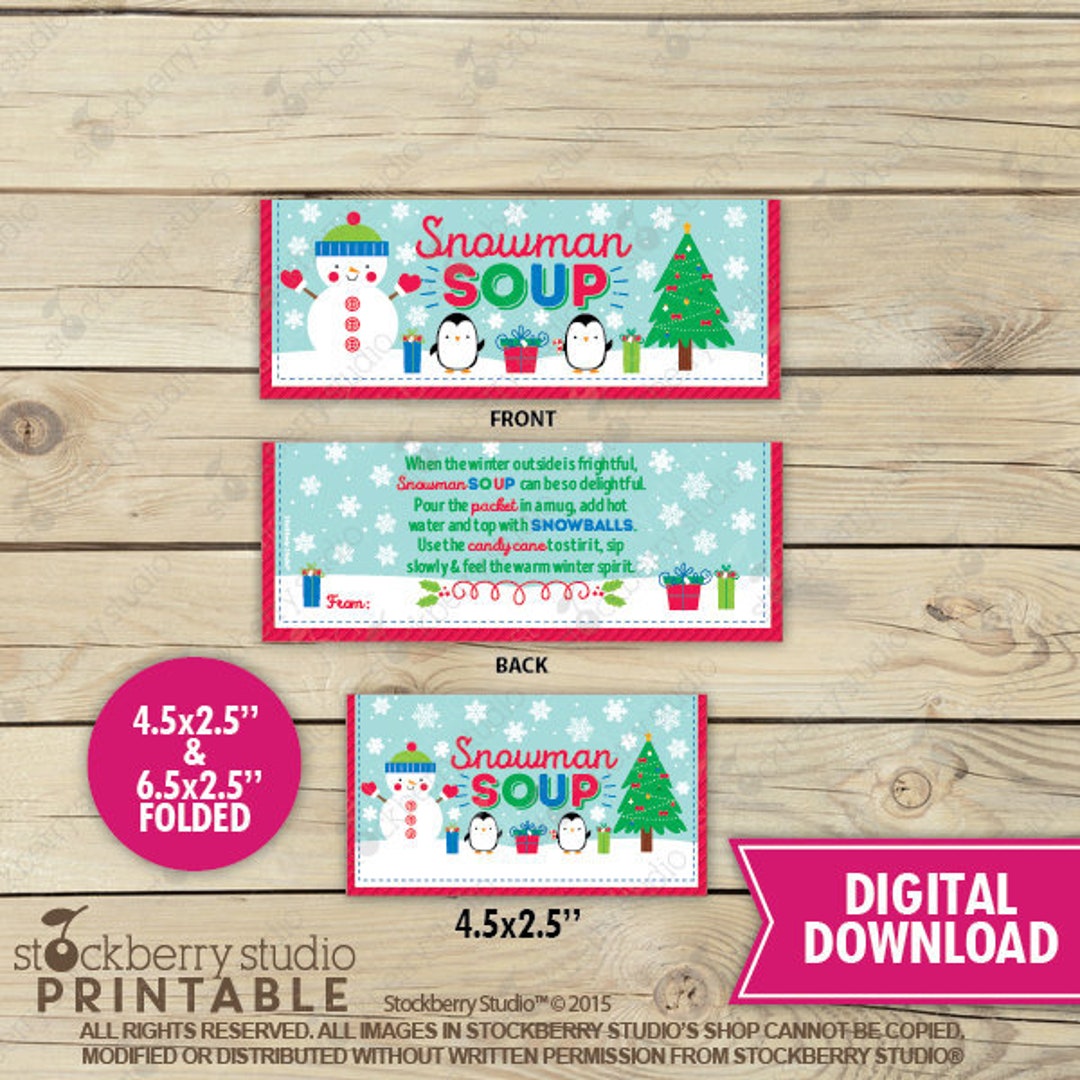 Snowman Soup Bag Topper Printable Snowman Soup Labels Digital Snowman ...