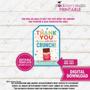 Chocolate Gift Tag Candy Thank You for Always Being There in a Crunch ...