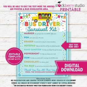 Bus Driver Survival Kit Printable Thank You Appreciation Week National ...