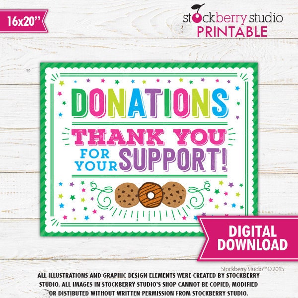 Cookie Booth Donations Sign Donate Cookies Sign Printable Cookies for ...