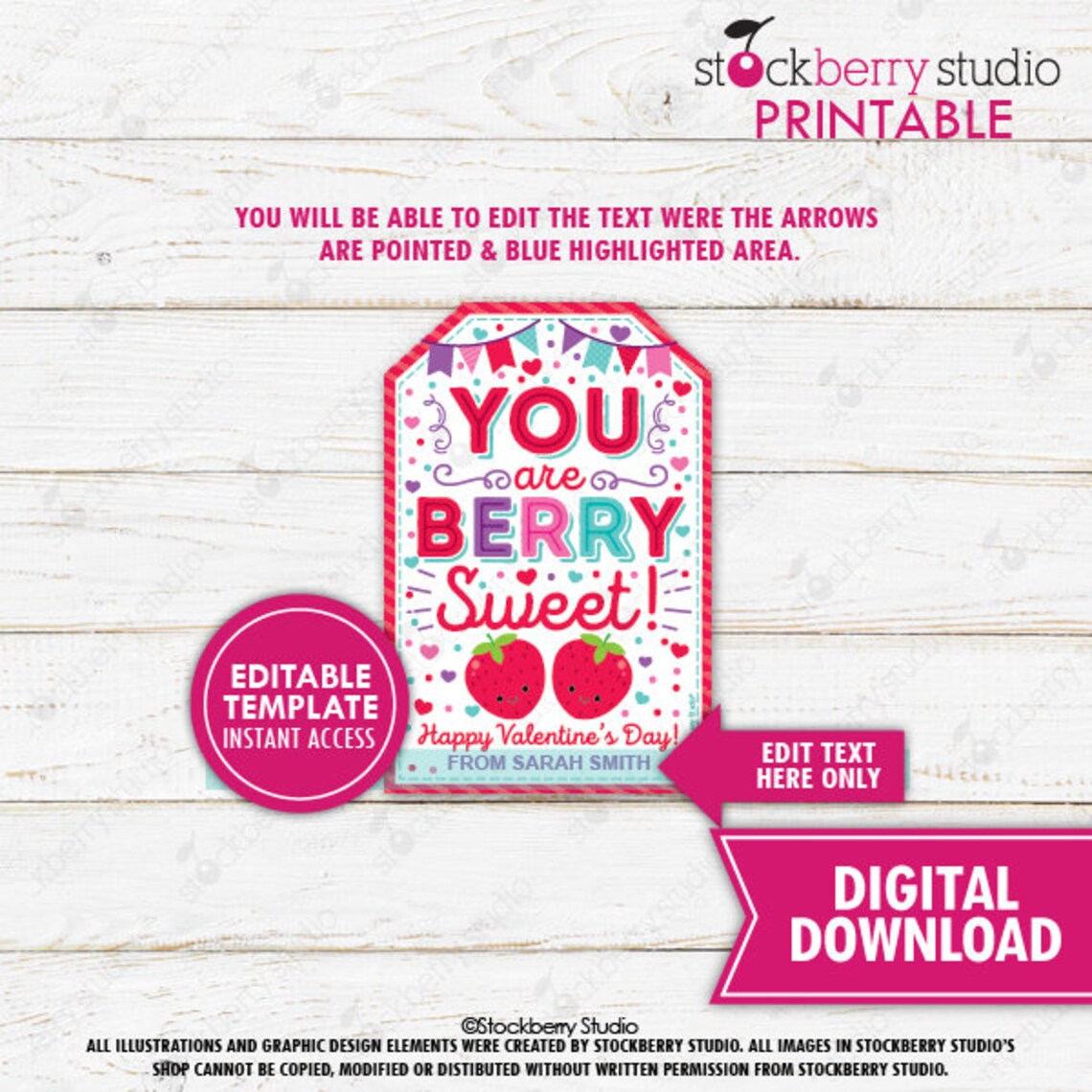 Valentine You Are Berry Sweet Tag Printable Fruit Snacks Fruit Strip ...