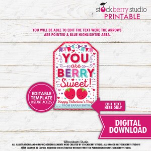 Valentine You Are Berry Sweet Tag Printable Fruit Snacks Fruit Strip ...