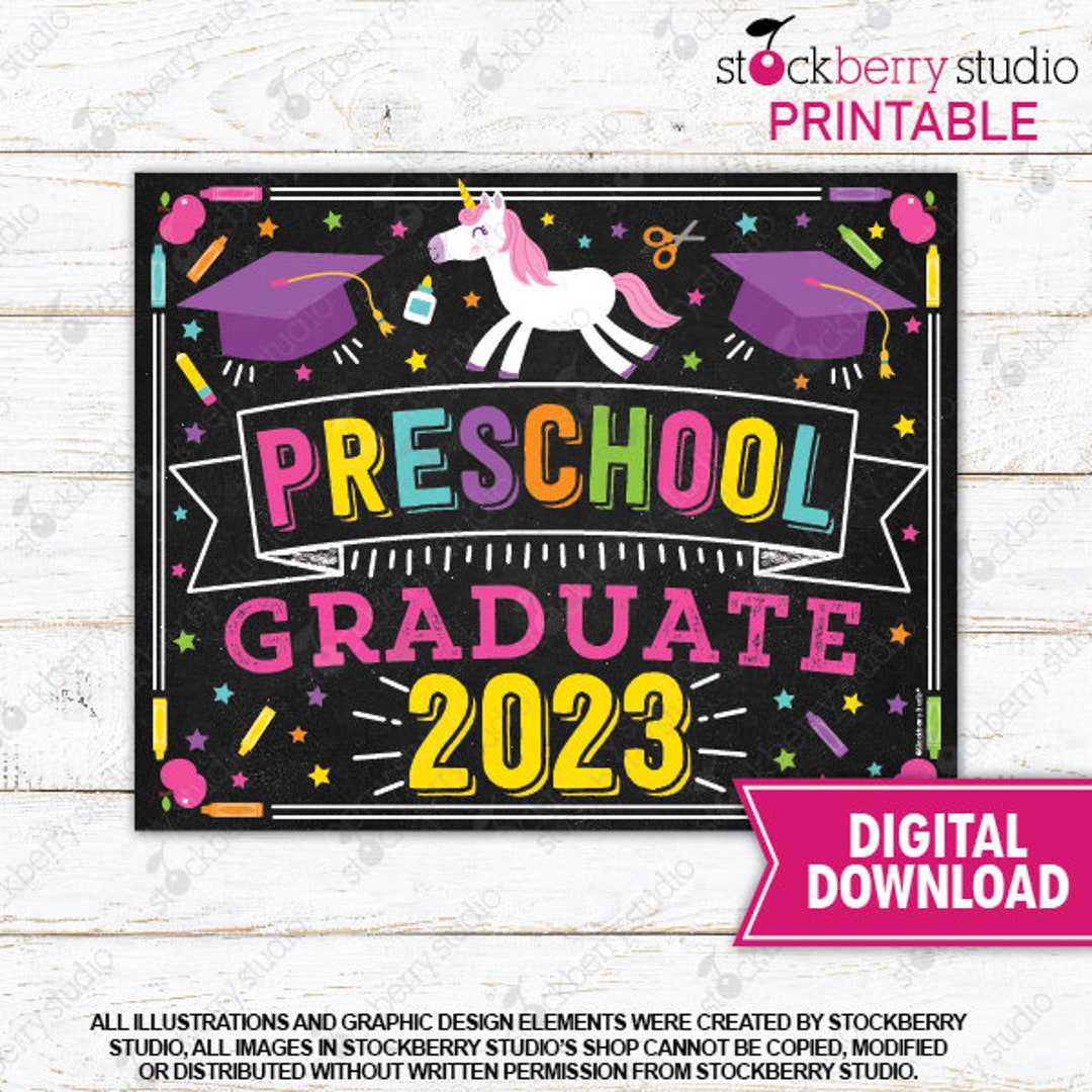 Unicorn Preschool Graduation Sign Printable Girl Last Day of - Etsy