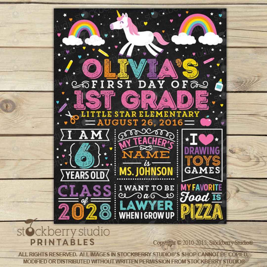 Unicorn First Day of School Sign 1st Day of School Chalkboard Sign Back ...