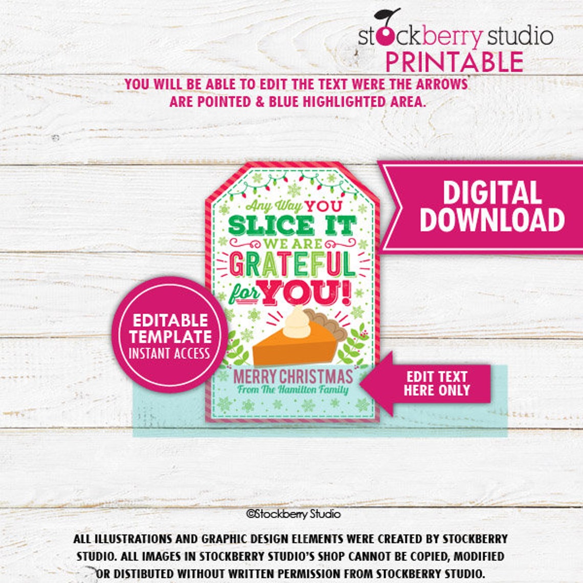 Christmas Gift Tag Cake Pie Holiday Bakery Label Grateful for - Etsy