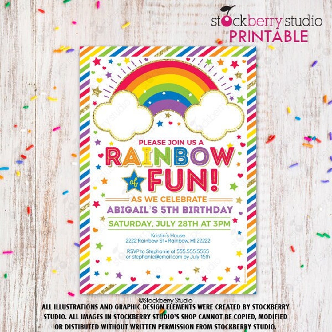 Rainbow Birthday Invitation Printable Girls Rainbow Party Rainbow ...
