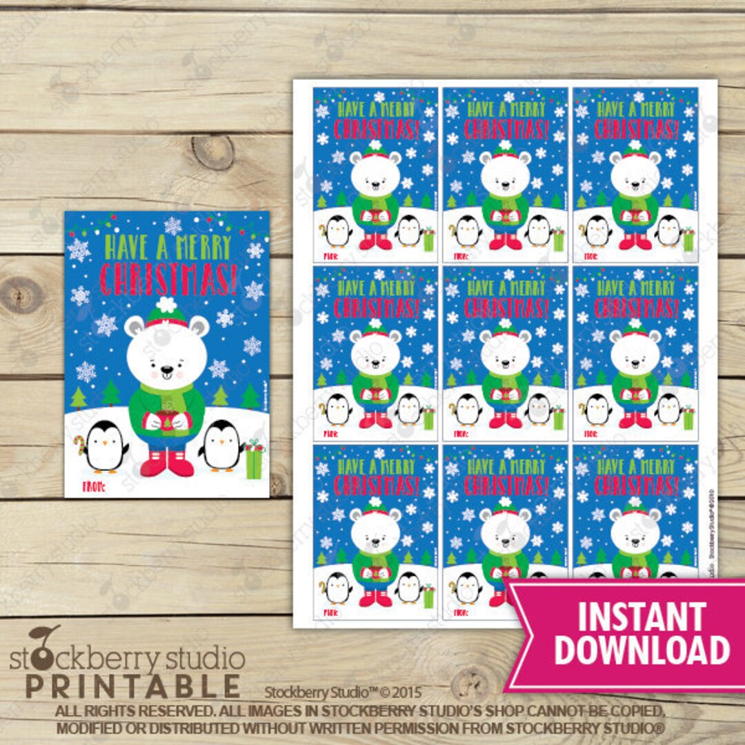 Polar Bear Christmas Gift Tags Printable Polar Bear Favor Tags Class ...