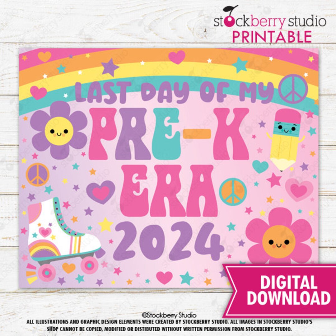 Groovy Last Day of Pre-k Grade Sign in My Prek Era Retro Boho Pre K ...