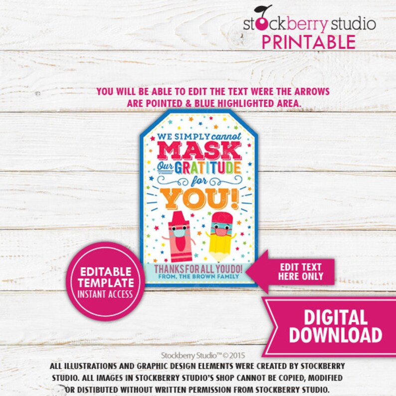 First Day of School Virtual Teacher Gift Tag Face Mask Gift | Etsy