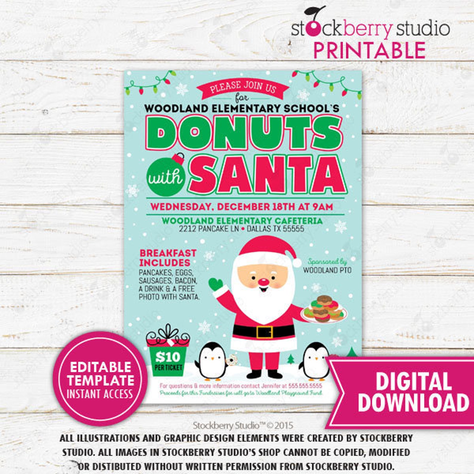 Donuts With Santa Flyer School Fundraiser Invitation Printable - Etsy