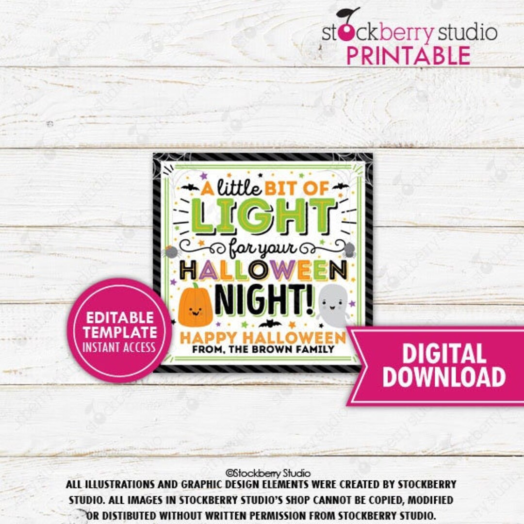 Halloween Gift Tag A Little Light for Halloween Night Glow Stick Trick ...