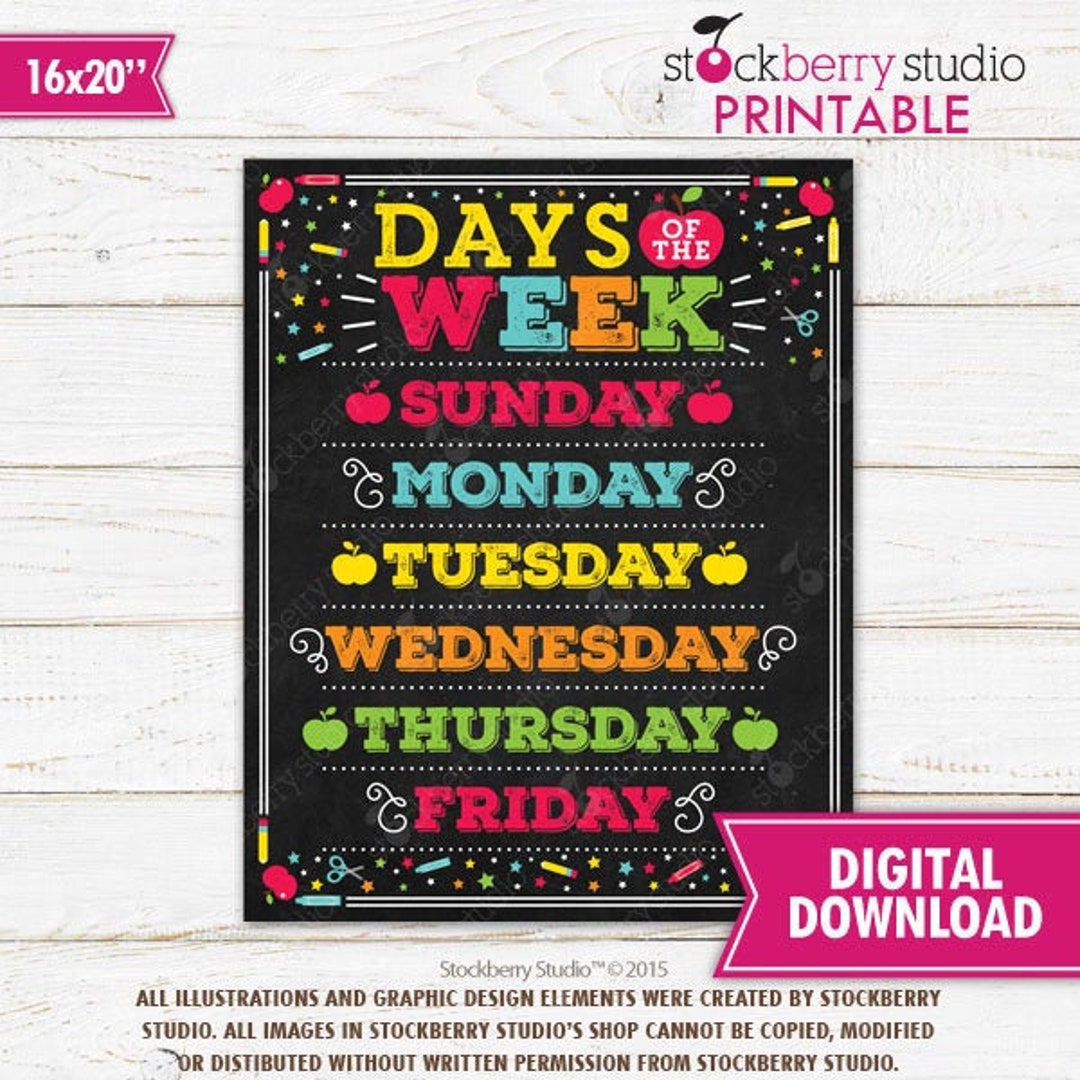 Days of the Week Poster Classroom Poster Homeschool Wall Art - Etsy ...