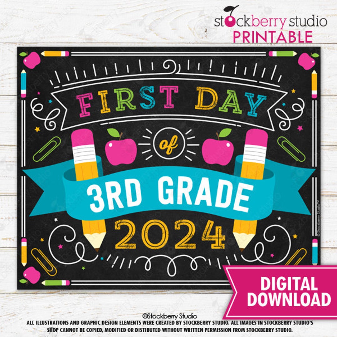 First Day of 3rd Grade Sign Girl Instant Download First Day of 3rd ...
