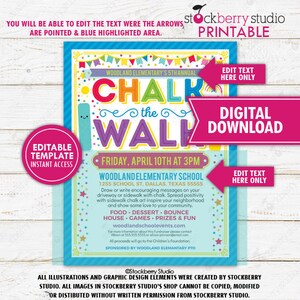 Chalk the Walk Flyer Kids Kindness Positive Activity School Elementary ...