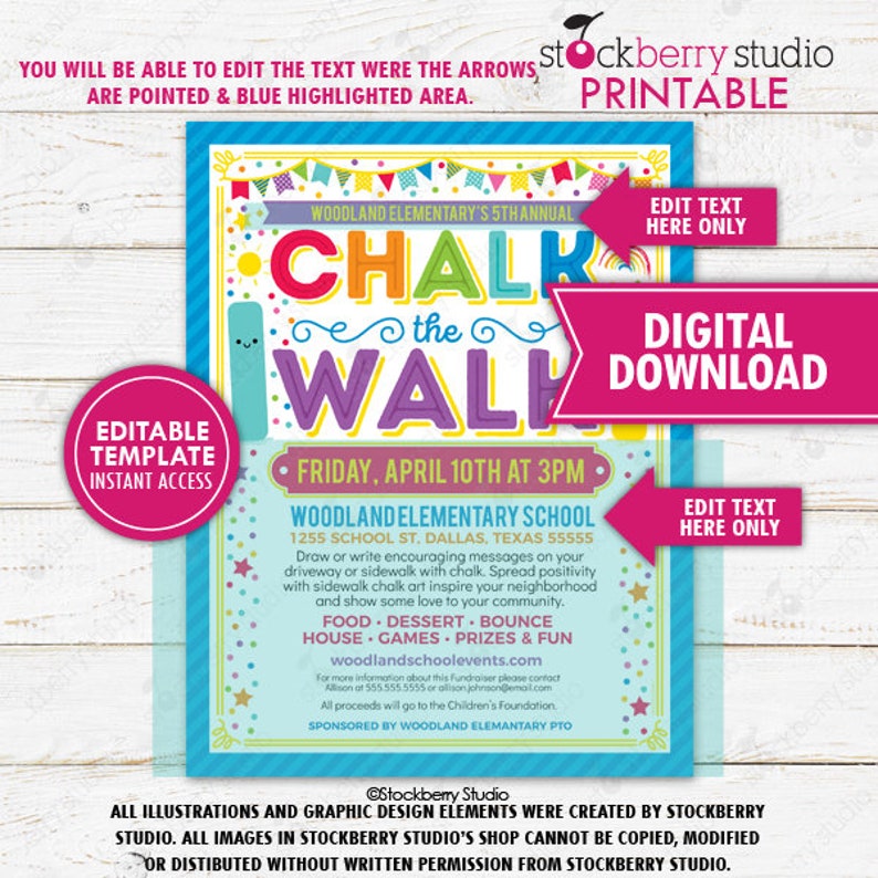 Chalk the Walk Flyer Kids Kindness Positive Activity School Elementary ...