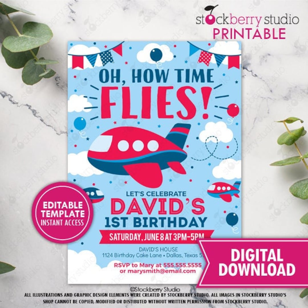 Airplane Birthday Invitation Printable Airplane Birthday Party Aircraft ...