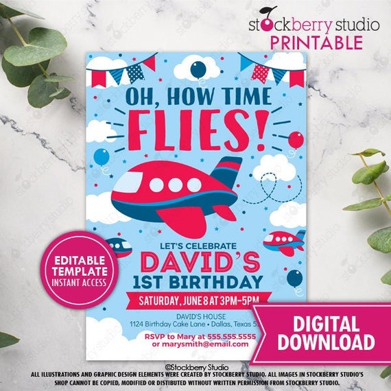 Airplane Birthday Invitation Printable Airplane Birthday Party Aircraft ...