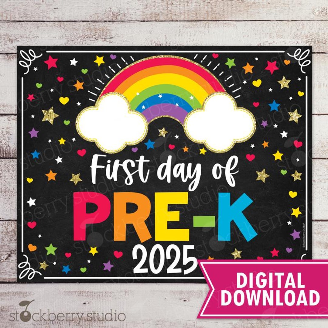 Rainbow First Day of Pre-k Sign Girl First Day of Pre K Printable 1st ...